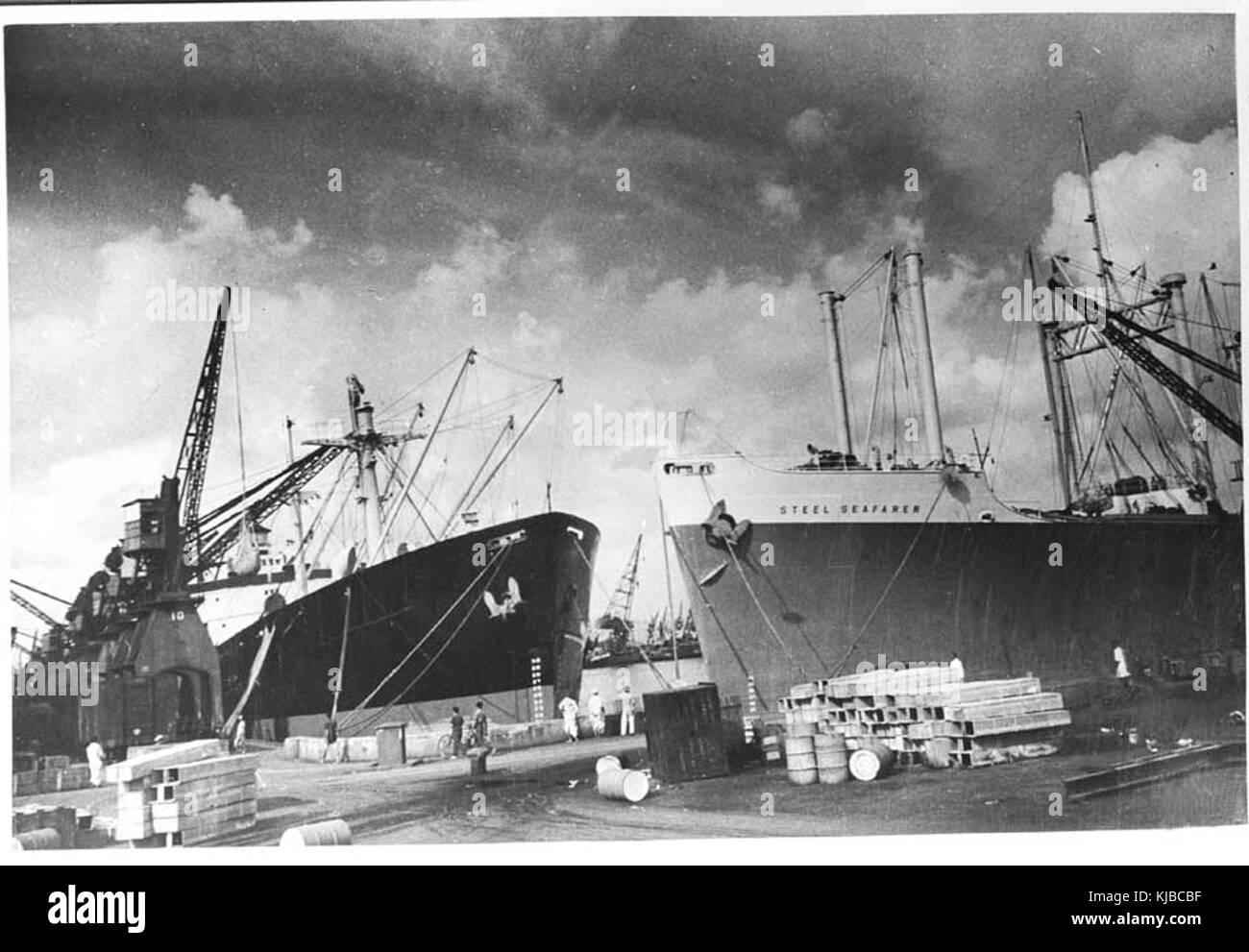 Two cargo ships on Black and White Stock Photos & Images - Alamy