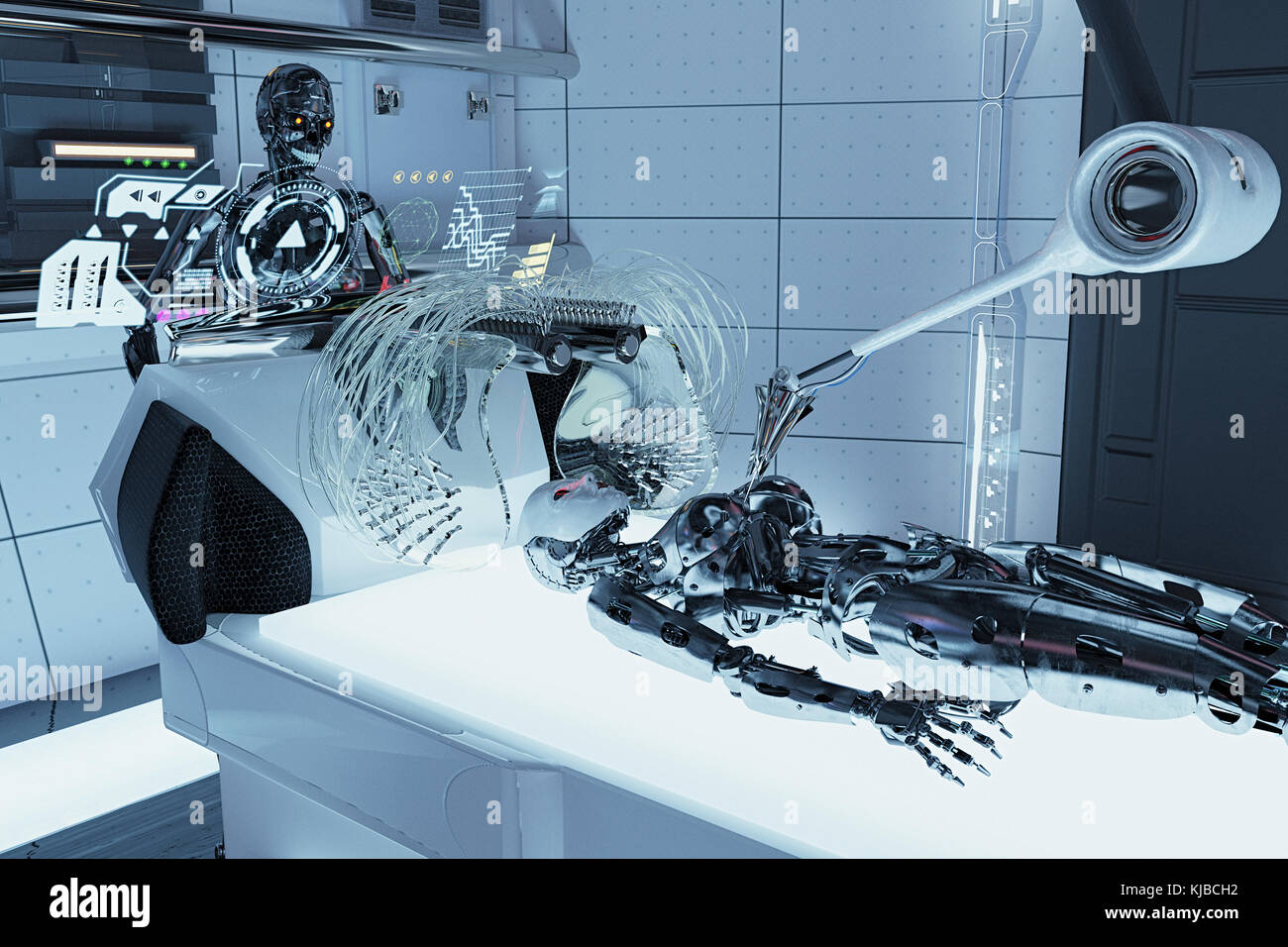 Smiling robot man building robot woman Stock Photo - Alamy