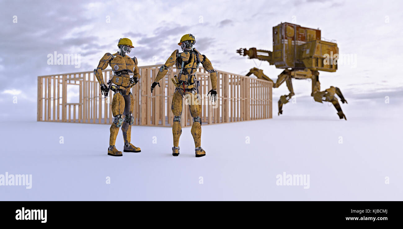 Robot construction workers framing House Stock Photo - Alamy