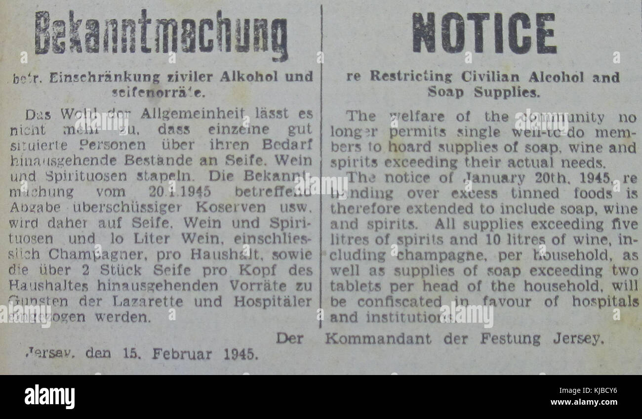 Bekanntmachung 1945 Jersey alcohol soap Stock Photo - Alamy
