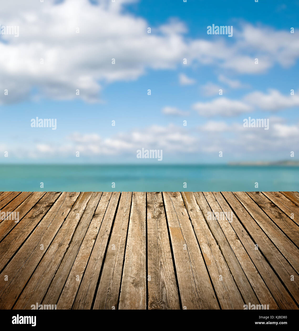Empty wooden deck over sea and sky background Stock Photo - Alamy