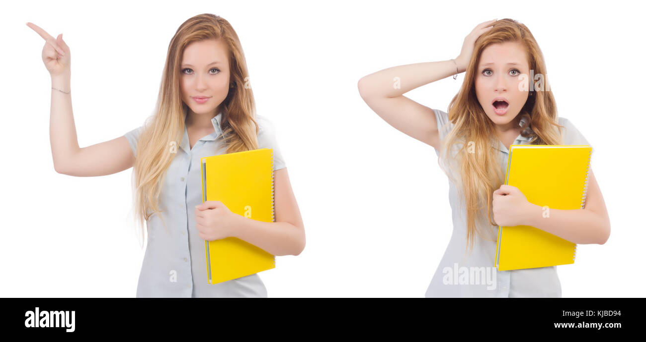 Young student with books on white Stock Photo - Alamy