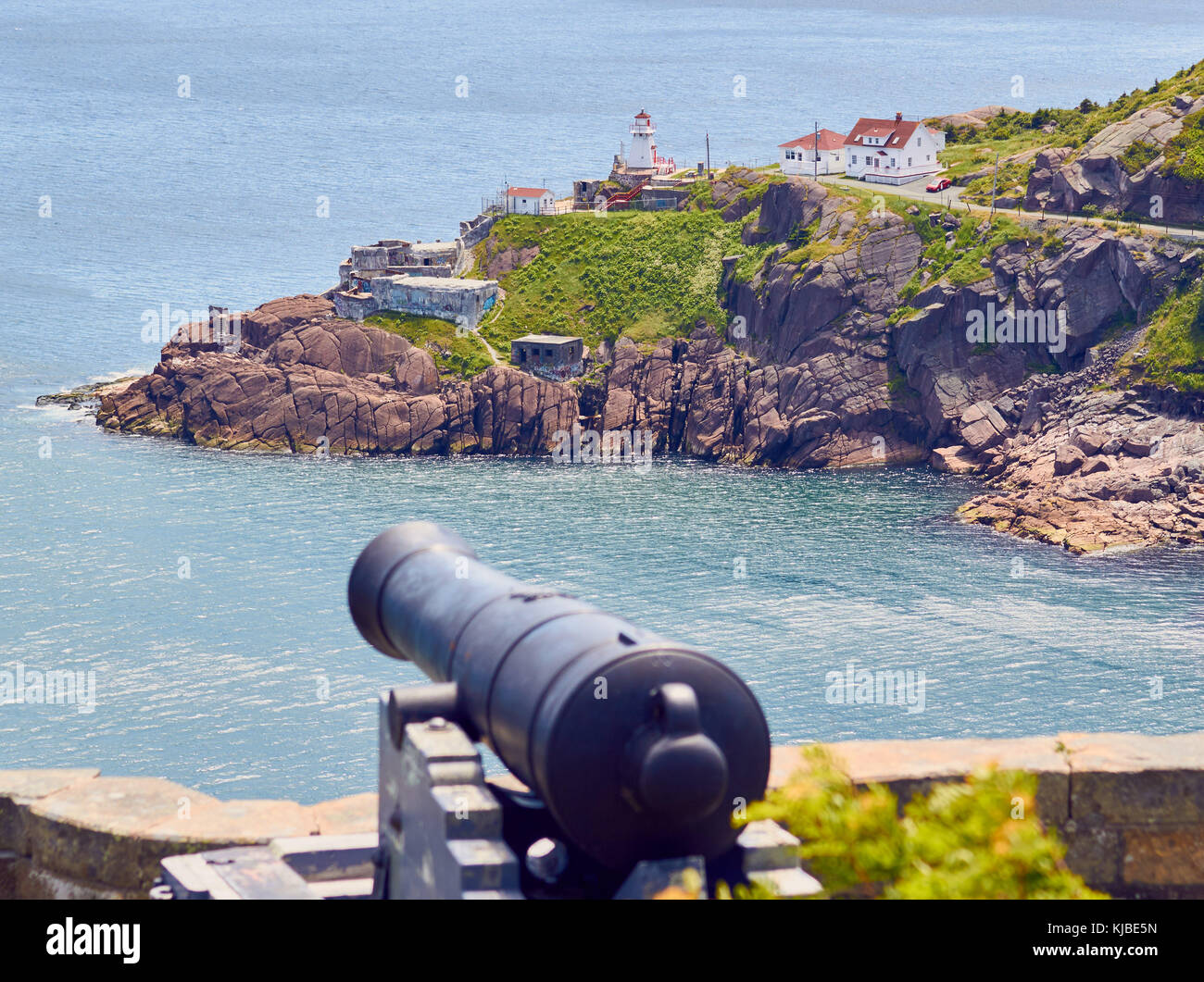 Fort Amherst lighthouse with Queens Battery cannon, coastal gun battery ...