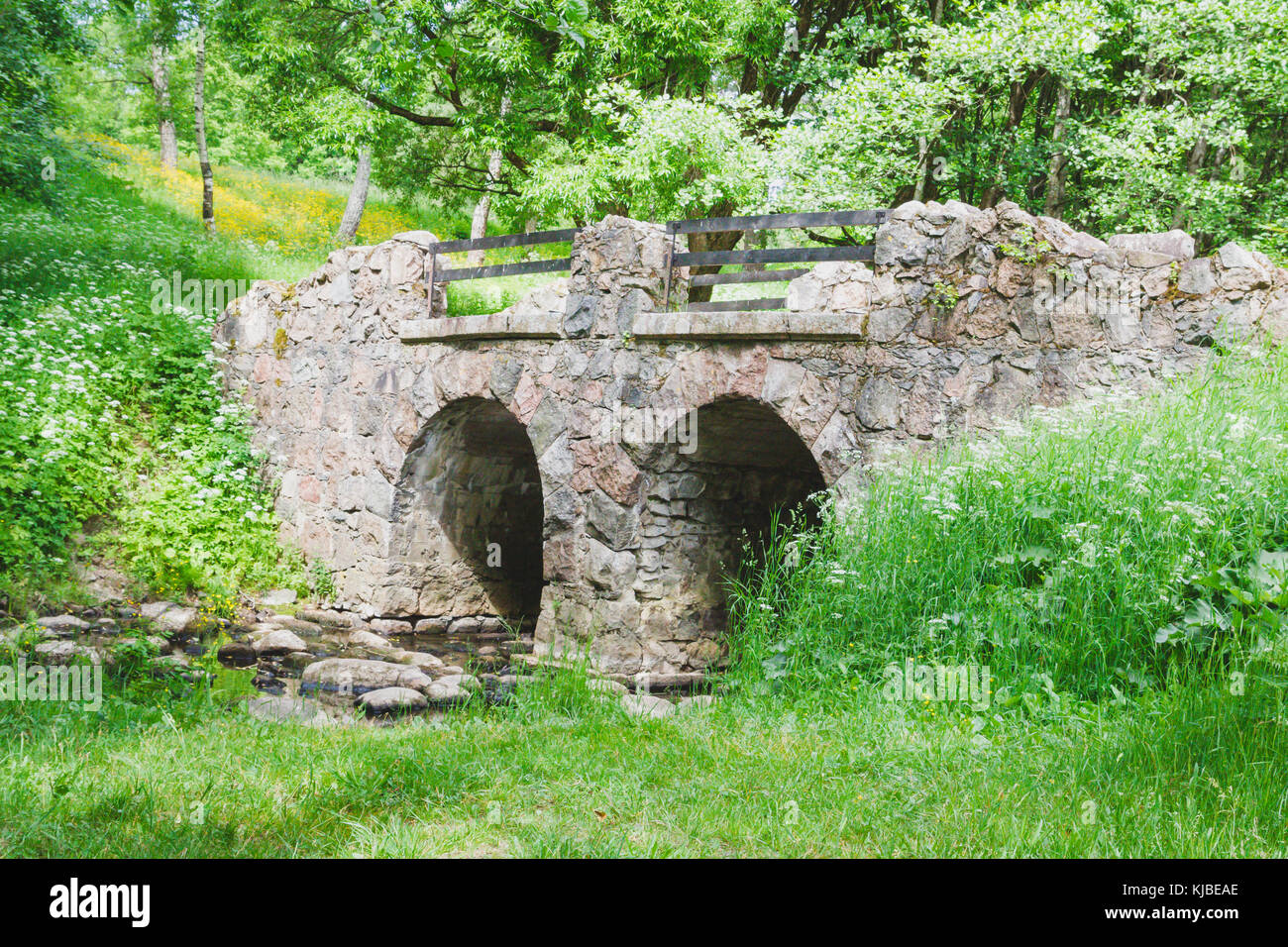 Old stone bridge in summer Park Stock Photo - Alamy