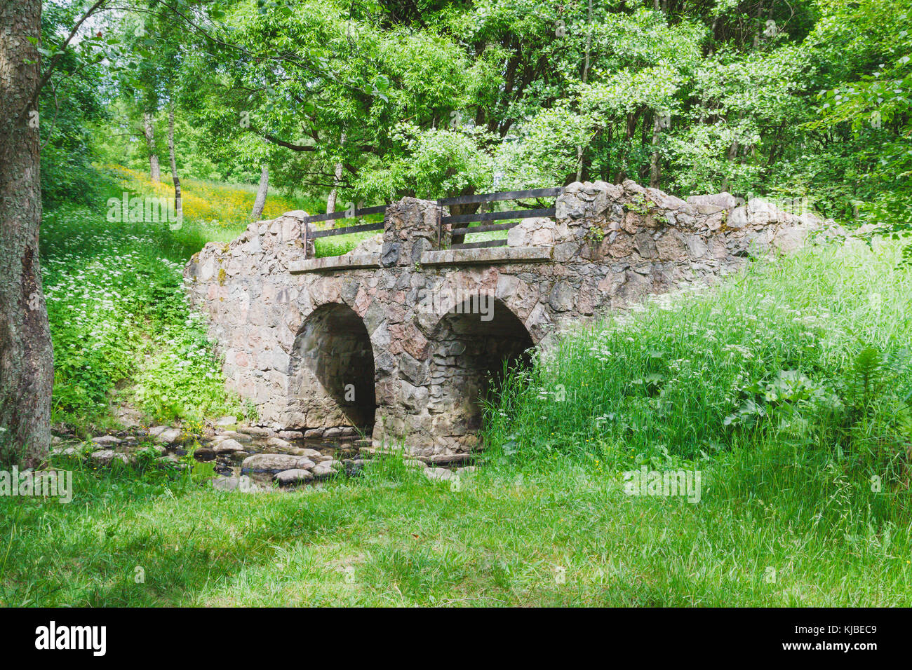 Old stone bridge in summer Park Stock Photo - Alamy