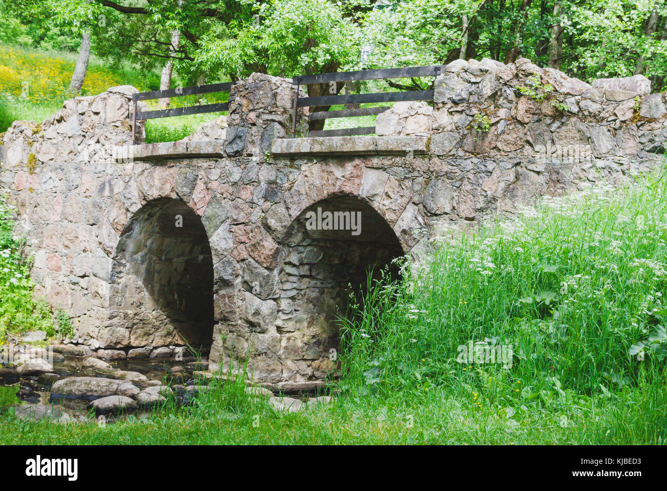 Old stone bridge in summer Park Stock Photo - Alamy
