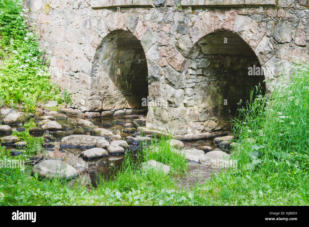Old stone bridge in summer Park Stock Photo - Alamy