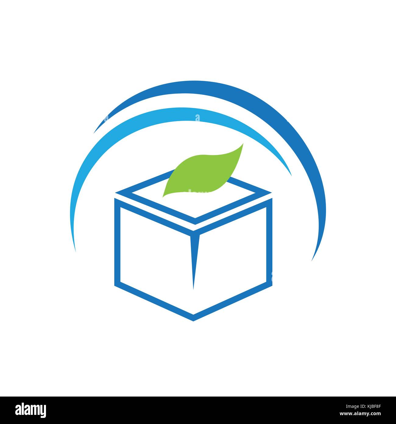 box with a leaf symbol, trading green goods logo, sign design, isolated ...