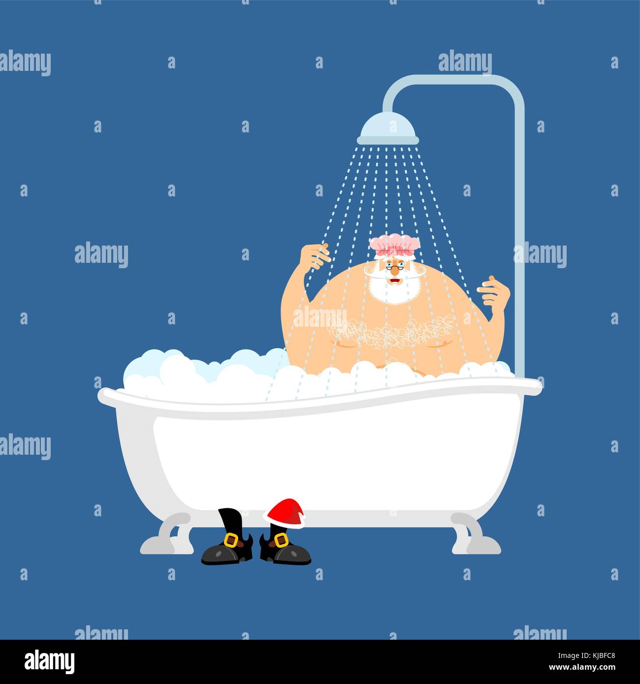 Santa Claus in bath. Christmas grandfather washes. New Year Vector ...