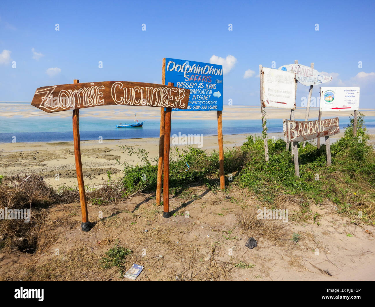 Vilankulo, Mozambique - July 7, 2012: Signs along Vilanculos Beach in ...