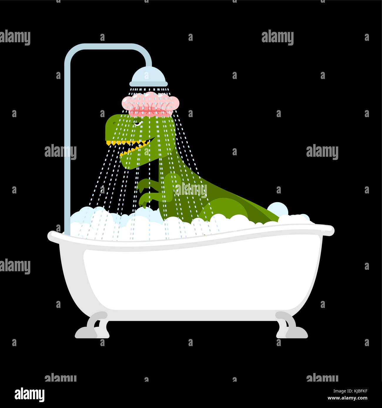 Dinosaur in bath. Dino washes. Ancient Tyrannosaurus Lizard. Big green ...