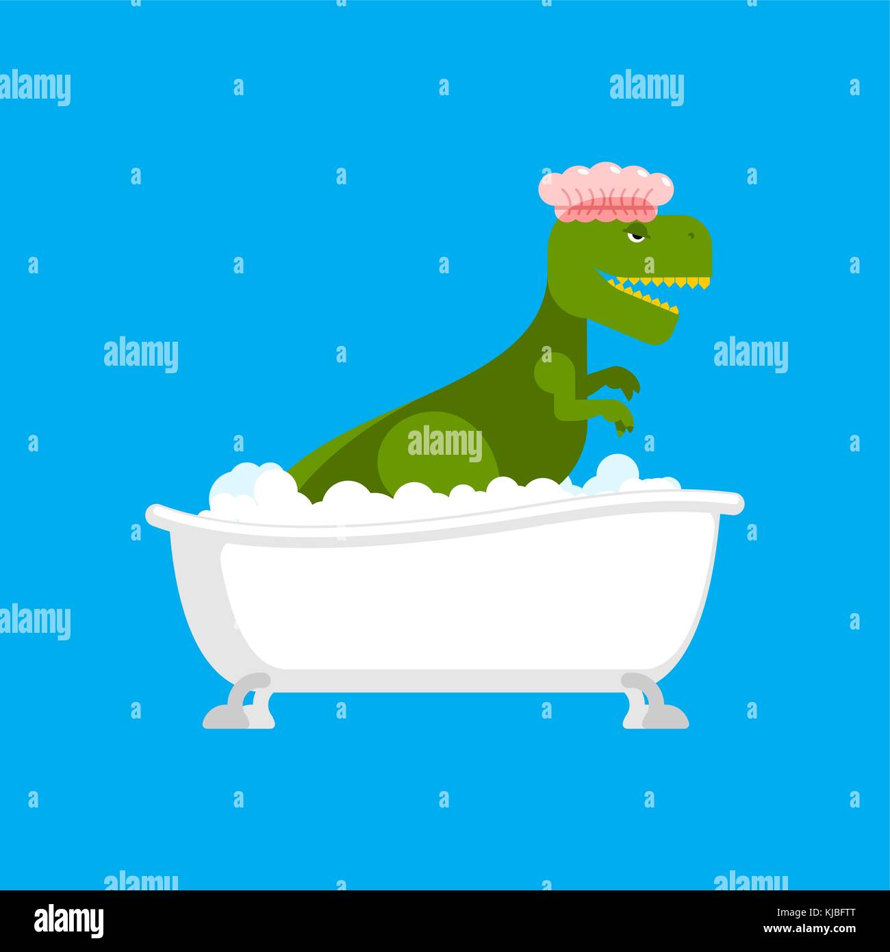 Dinosaur in bath. Dino washes. Ancient Tyrannosaurus Lizard. Big green ...