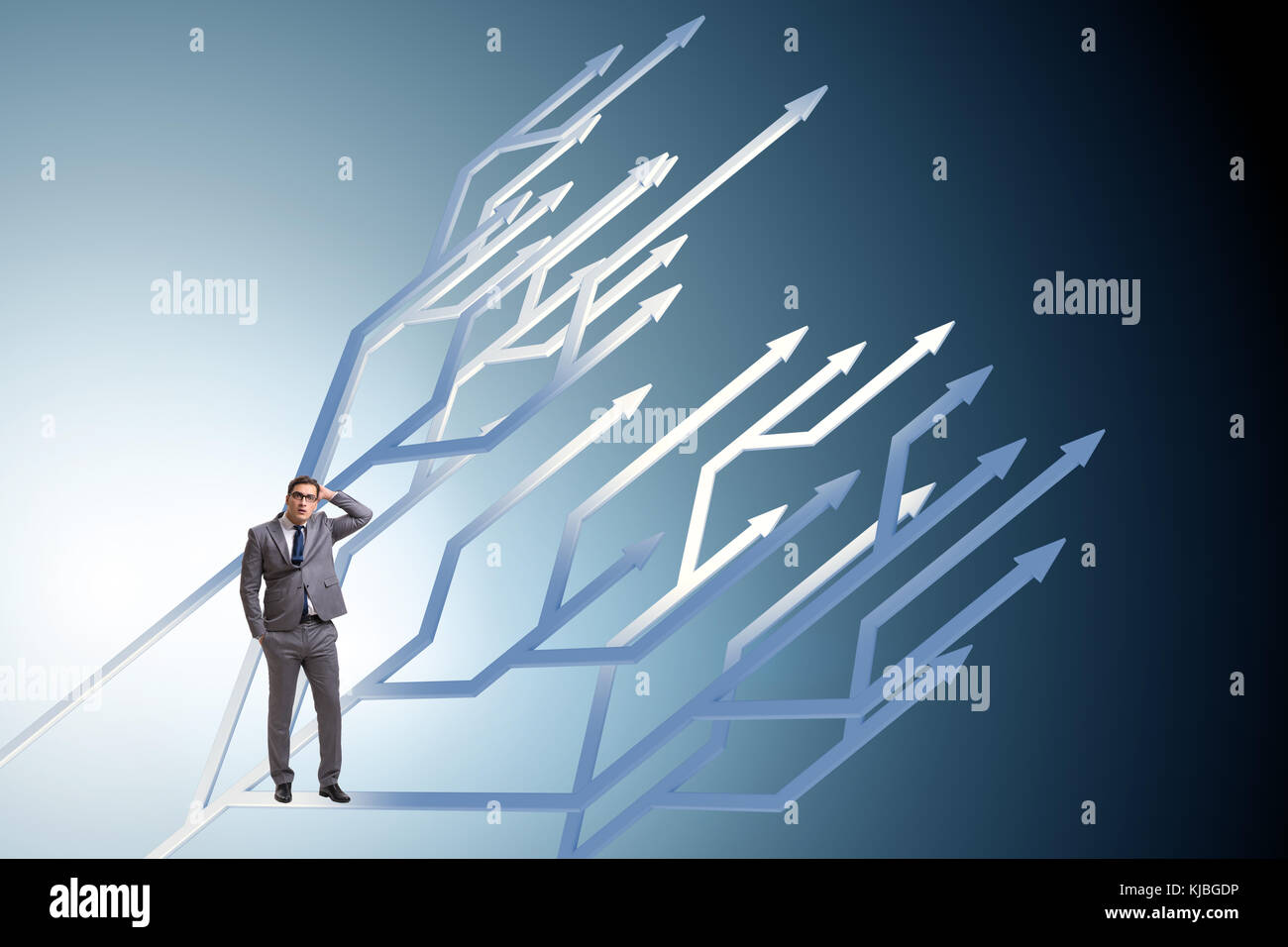 Businessman thinking of different career paths Stock Photo - Alamy