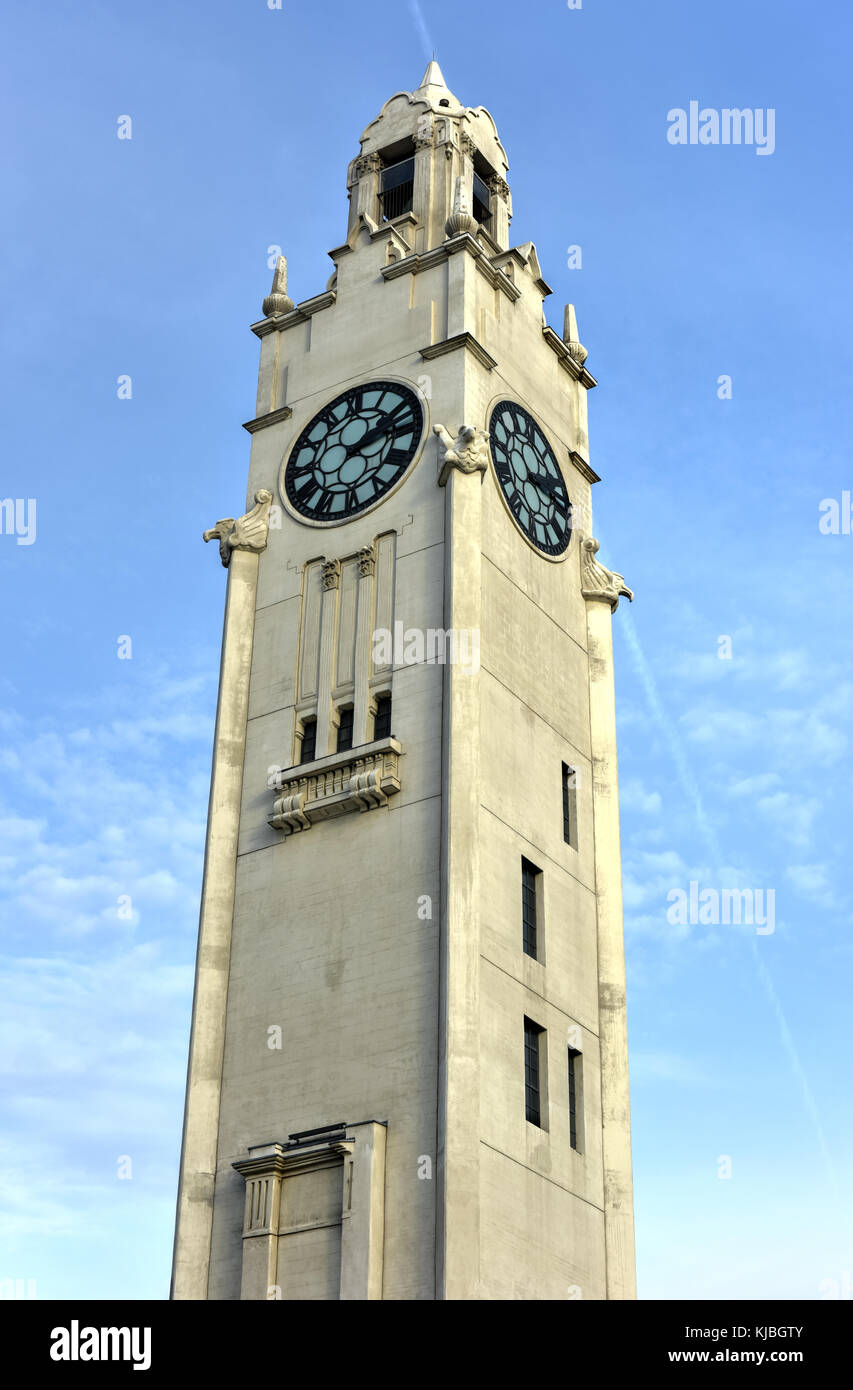 A view of Montreal Clock Tower (Tour de l'Horloge) during the day Stock ...