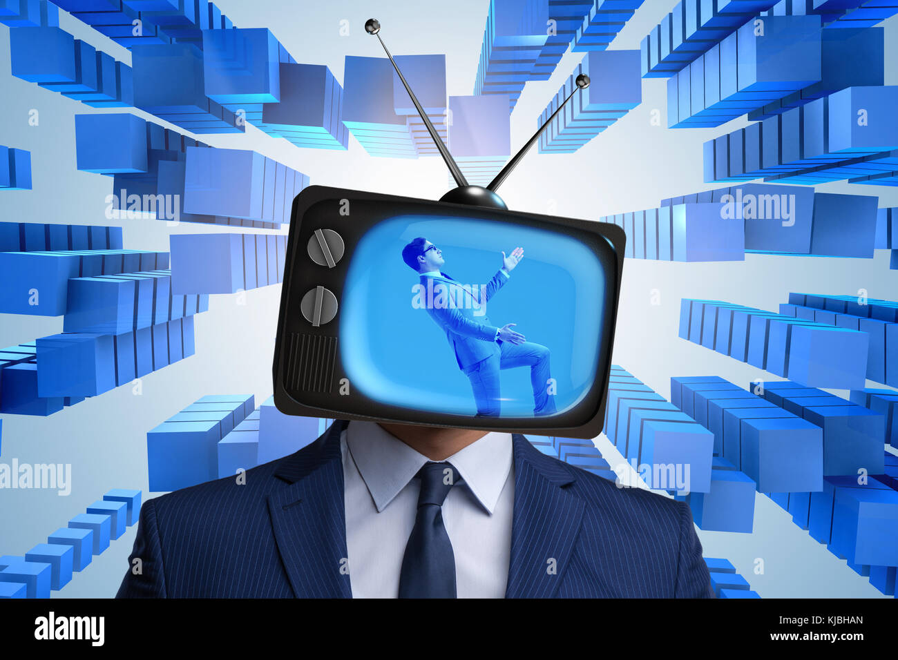 Man with television head in tv addiction concept Stock Photo - Alamy