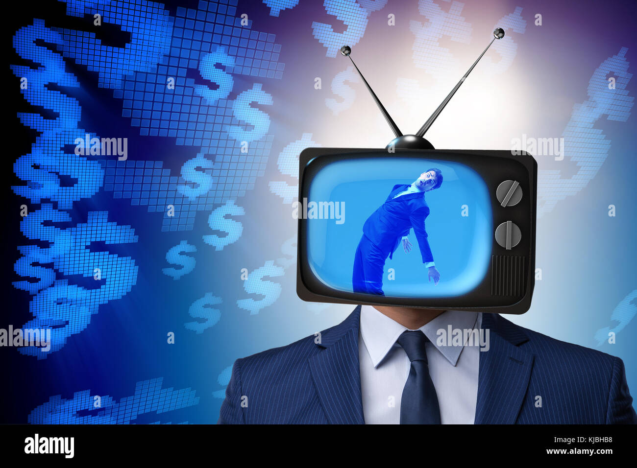 Man with television head in tv addiction concept Stock Photo - Alamy