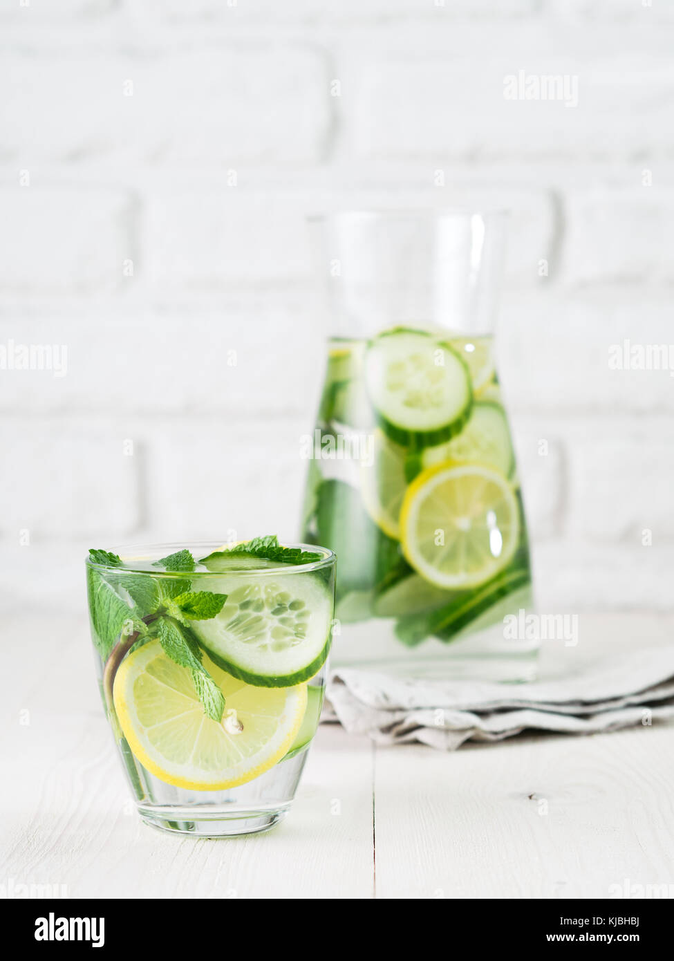 infused detox water with cucumber, lemon and mint Stock Photo - Alamy
