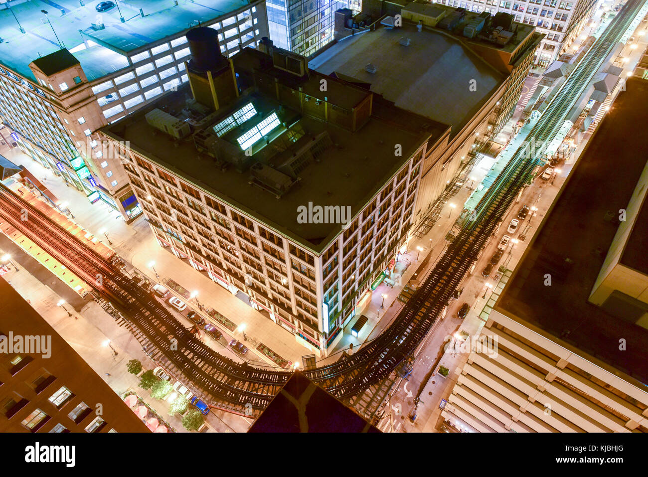 Chicago - September 7, 2015: Aerial view of the elevated train lines of ...