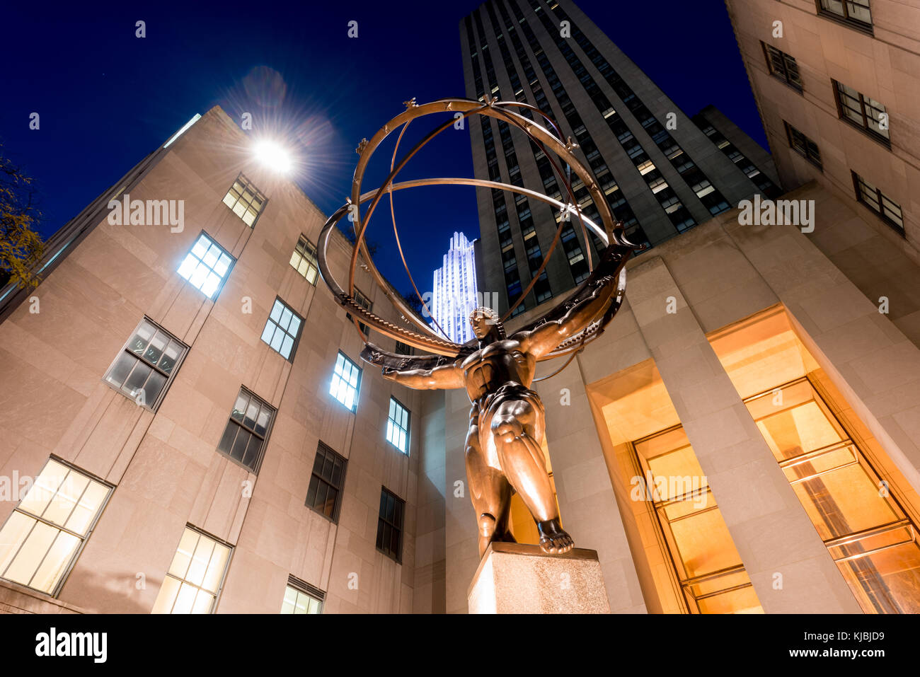 New York - November 8, 2015: The Atlas Statue is a bronze statue in ...