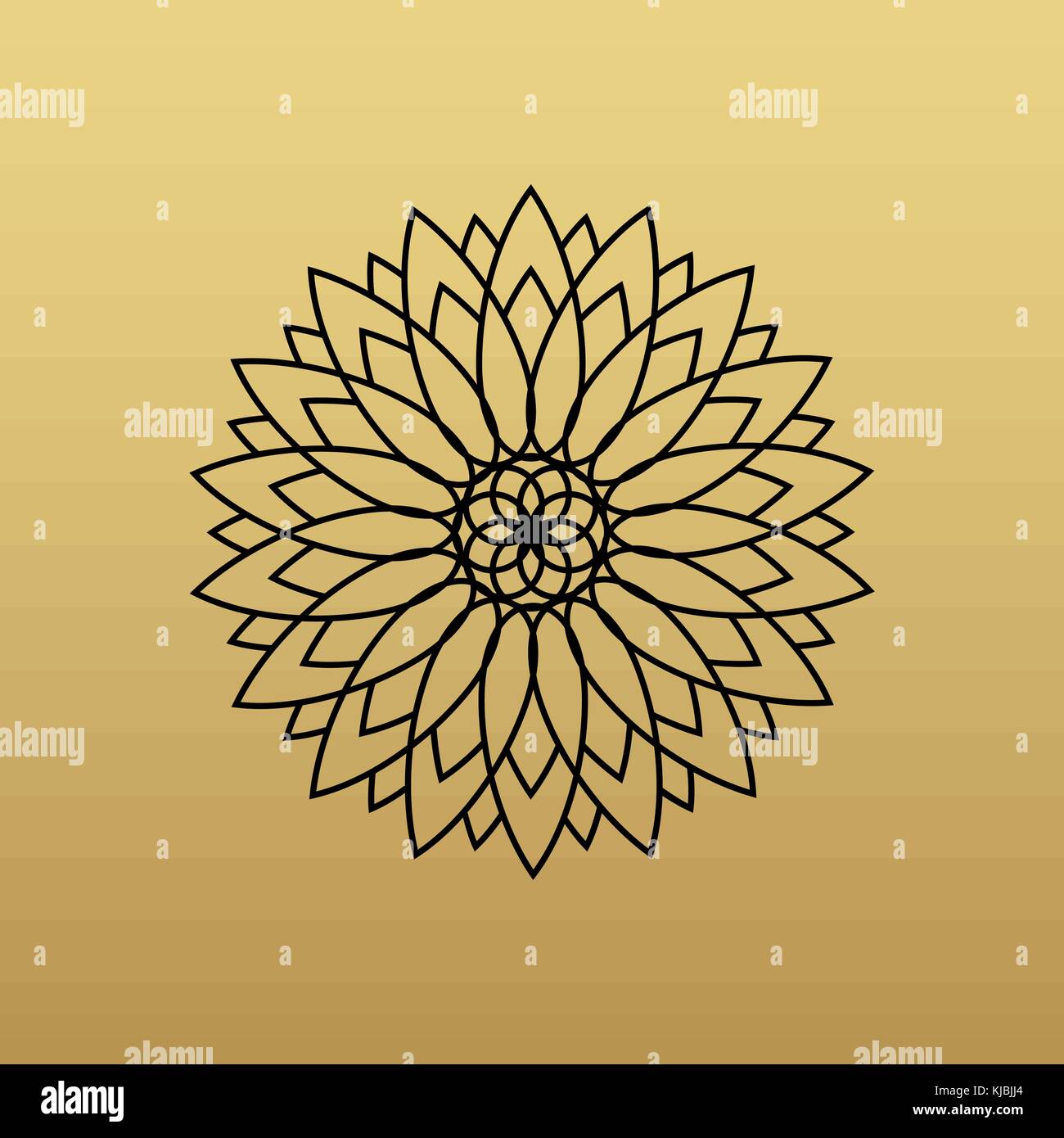 One flower symbol on golden background. Vector abstract emblem Stock ...