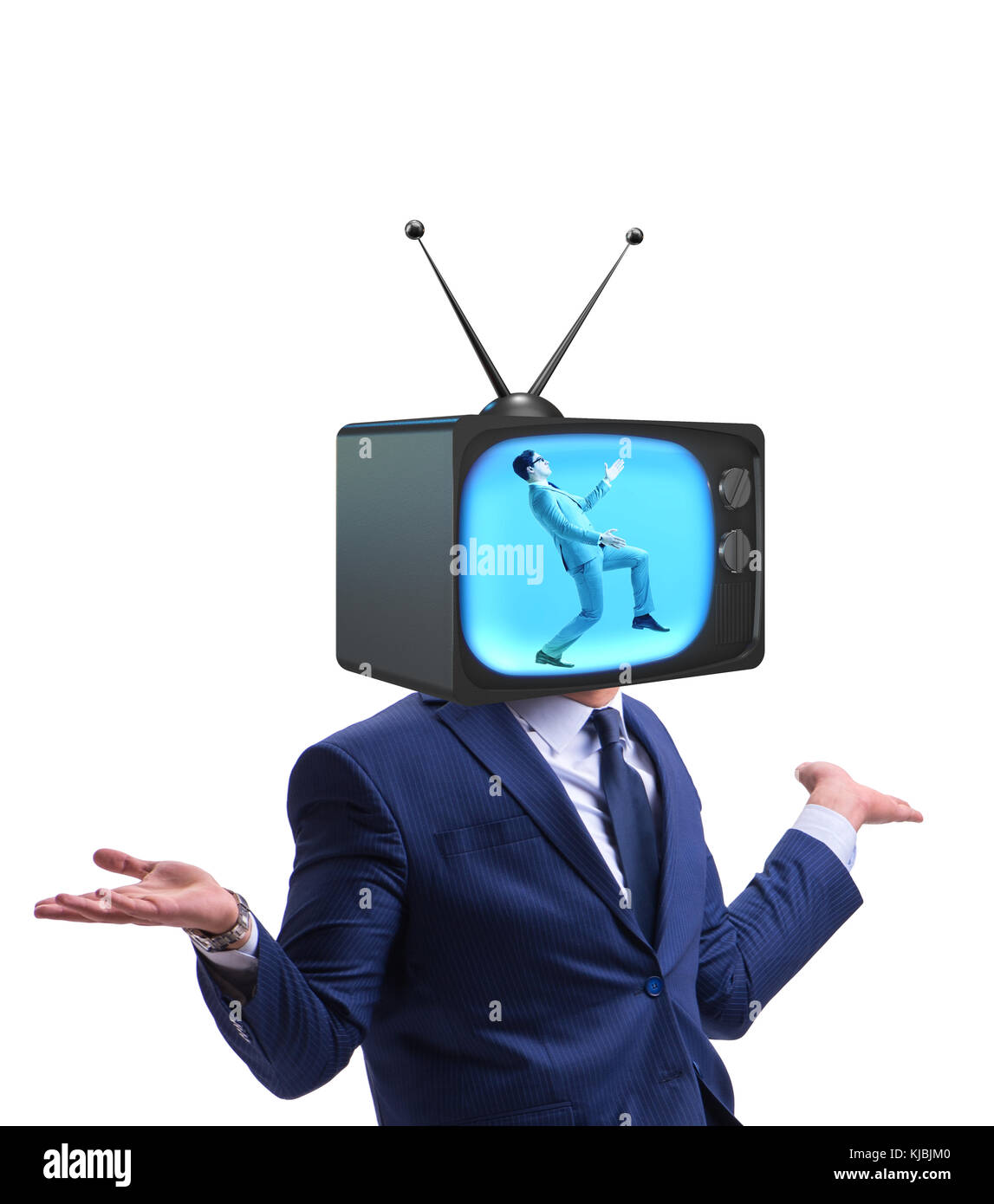 Man with television head in tv addiction concept Stock Photo - Alamy