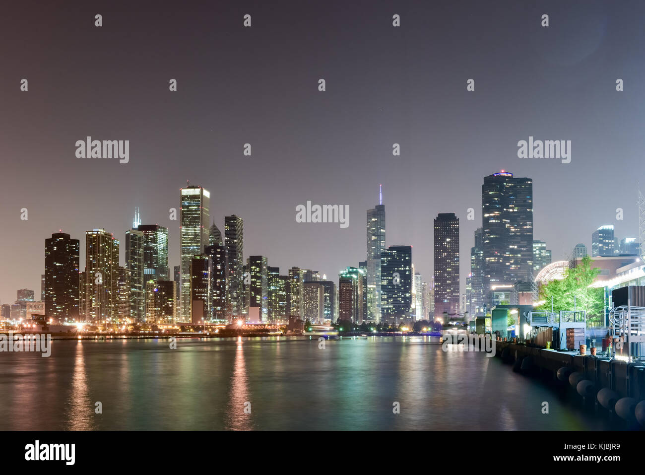 Chicago Skyline from Navy Pier at night Stock Photo - Alamy
