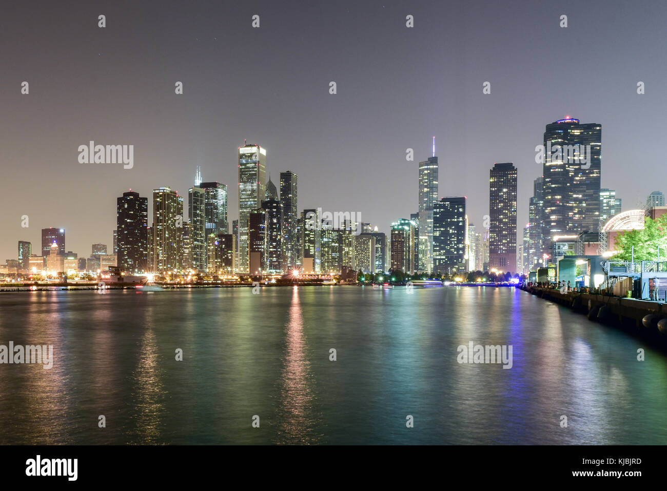 Chicago Skyline from Navy Pier at night Stock Photo - Alamy