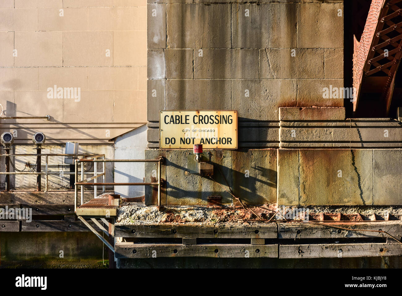 Cable Crossing sign on the Michigan Avenue Bridge in Chicago Stock ...
