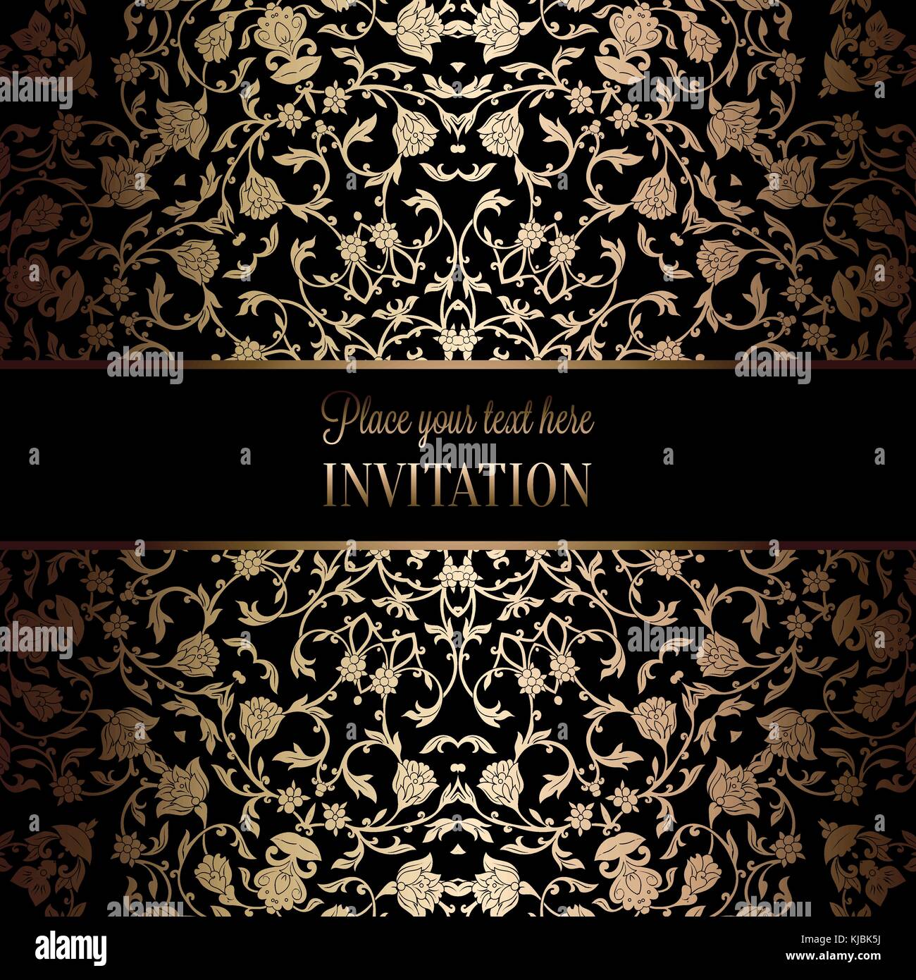 Vintage baroque Wedding Invitation template with damask background ...