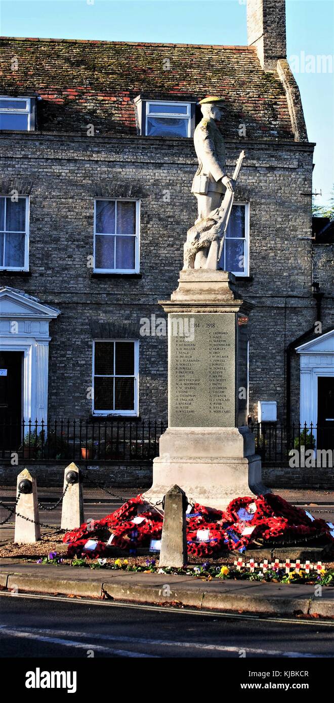 Remembrance day war memorial in Mildenhall Suffolk, England. Statue of ...