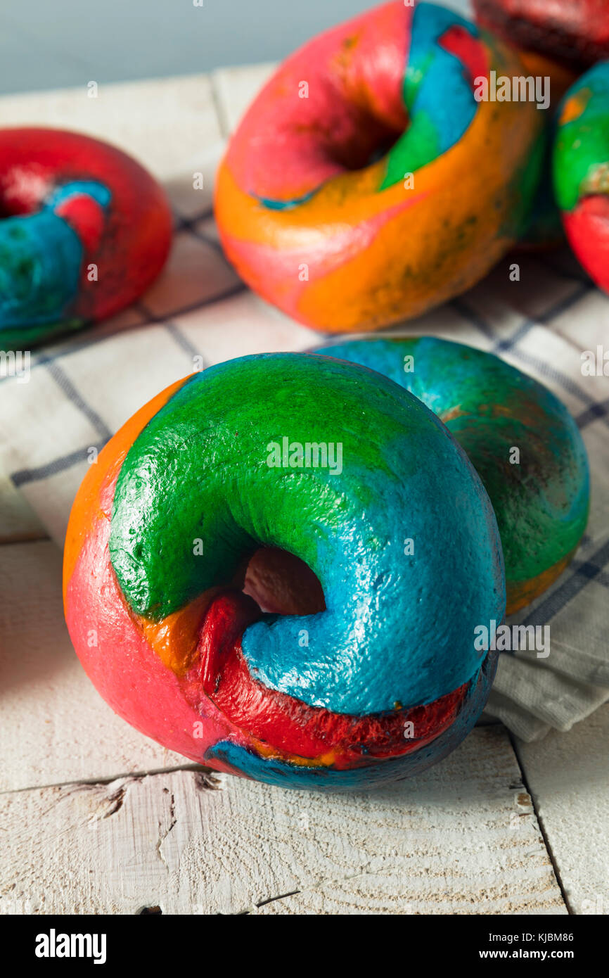 Sweet Homemade Rainbow Bagels Ready to Eat Stock Photo - Alamy