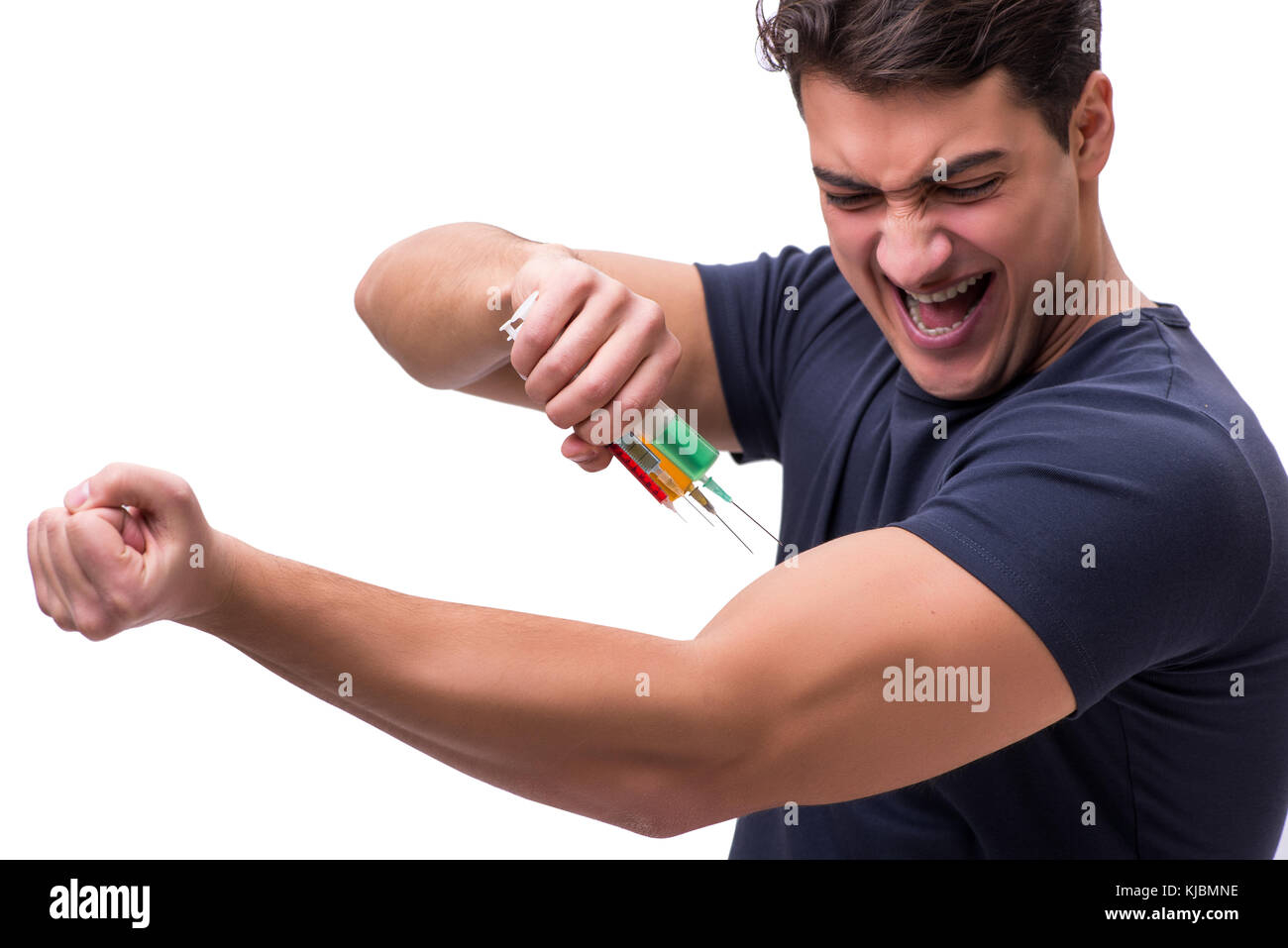 Young man in doping concept isolated on white Stock Photo - Alamy