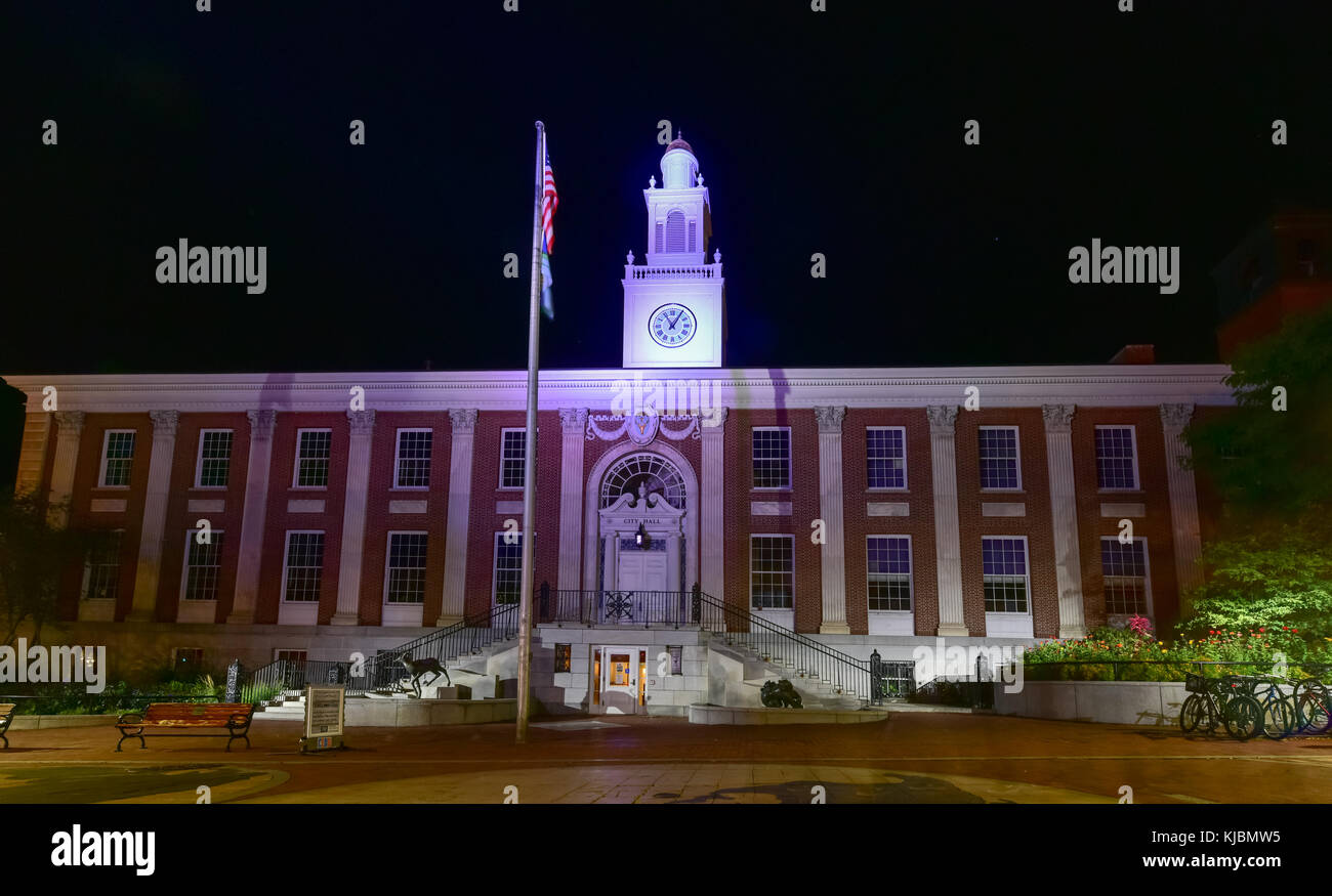 Burlington City Hall at night at the intersection of Church Street and ...