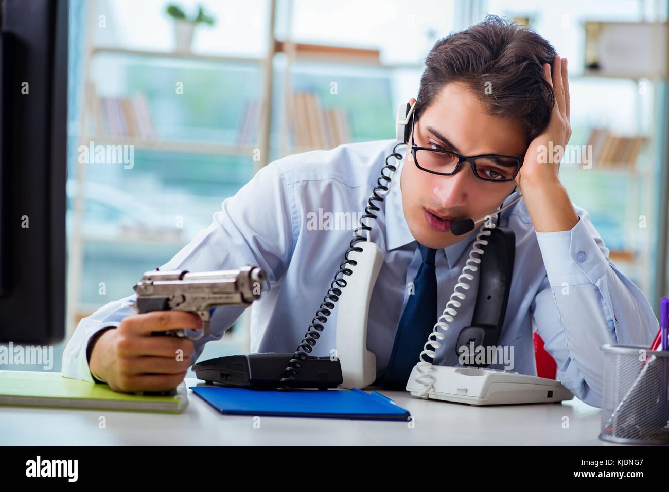 Call centre worker unhappy hi-res stock photography and images - Alamy
