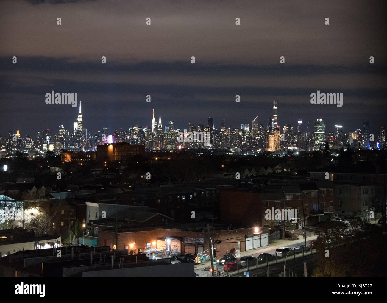 View of Queens and Manhattan at night Stock Photo - Alamy