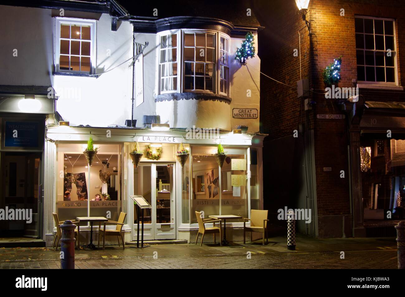 La Place French Restaurant, Great Minster Street, Winchester, night, UK ...