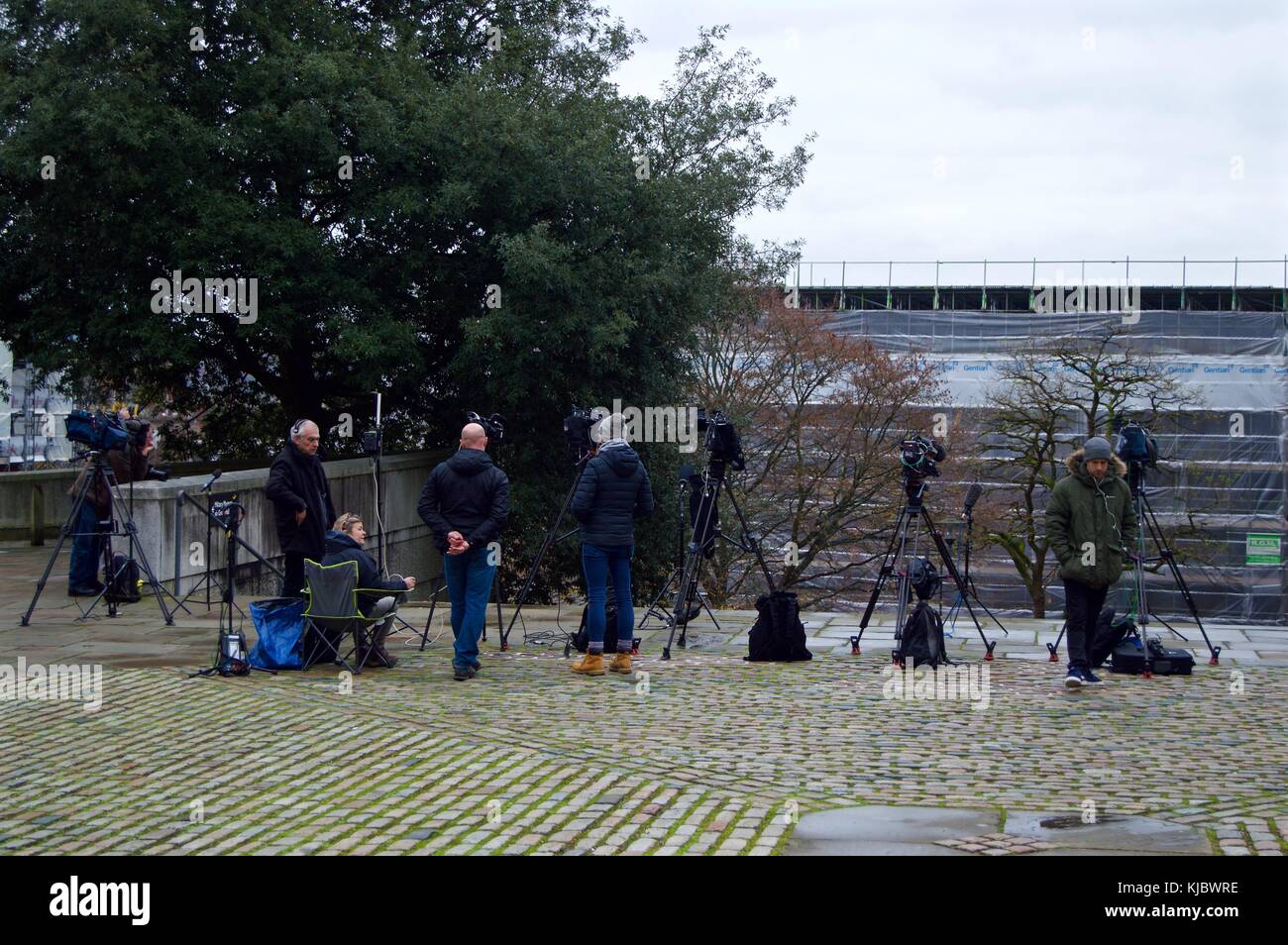 Reporters awaiting the outcome of a trial outside Winchester Crown ...