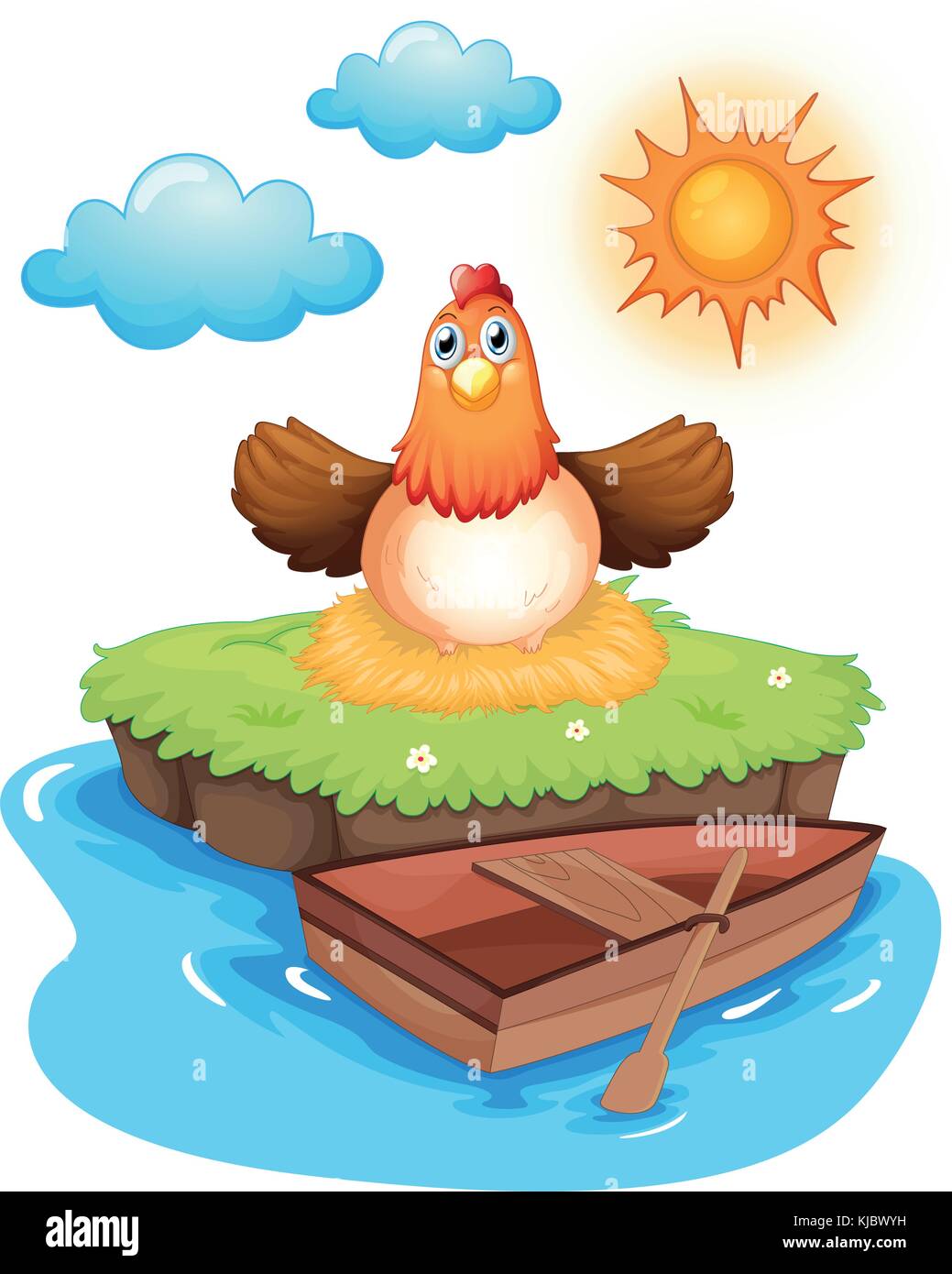 Illustration of a chicken hatching eggs in an island on a white ...