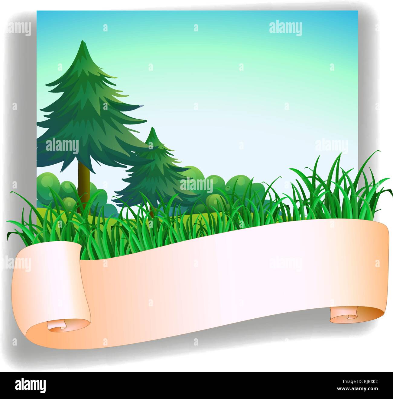 Illustration of an empty signage in front of the pine trees on a white ...