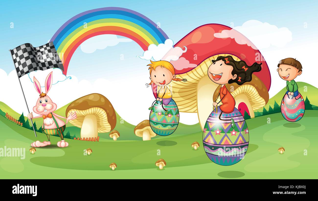 Illustration of a bunny and kids with easter eggs Stock Vector Image ...