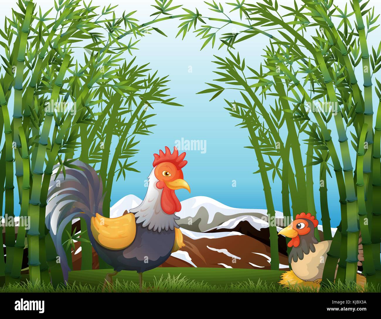 Illustration of the rooster and a hen at the rainforest Stock Vector ...