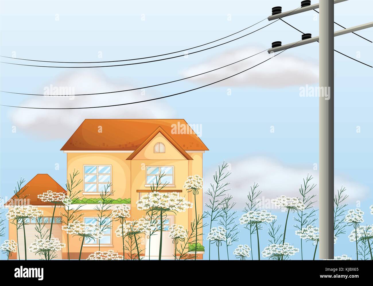 Illustration of a big house near an electrical post Stock Vector Image ...