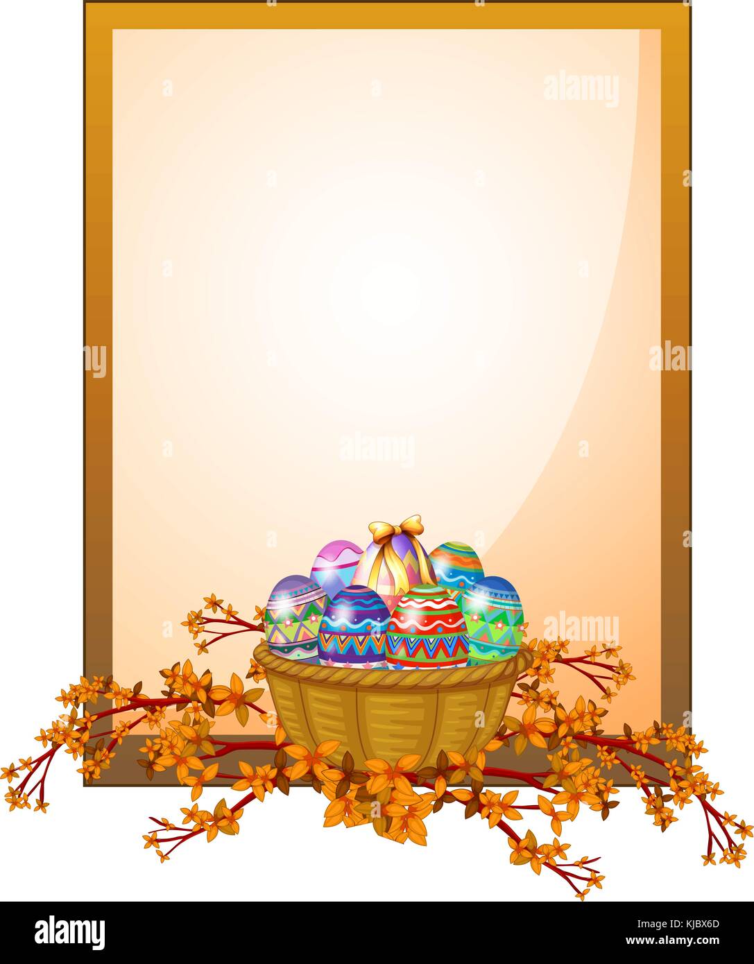 Illustration of an empty frame signage with a basket of eggs on a white ...