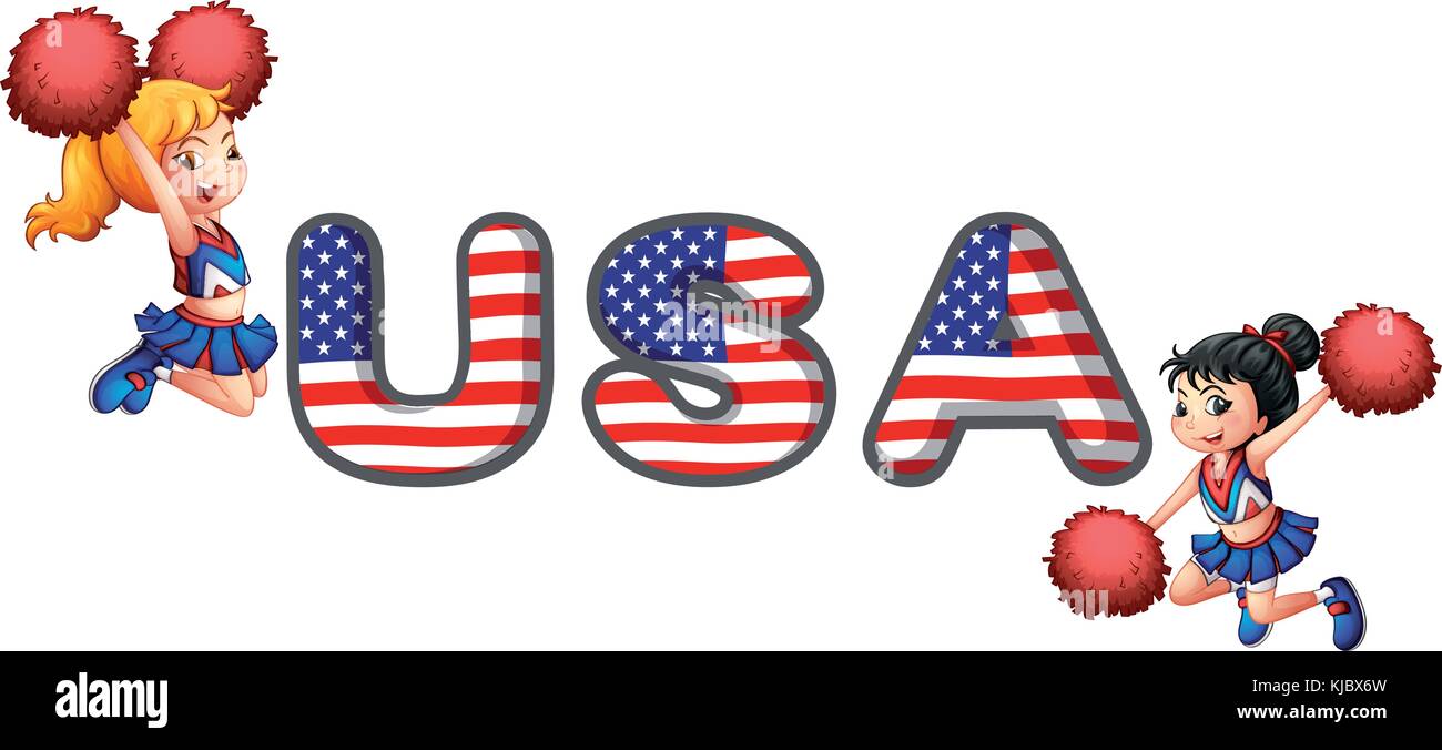 Illustration of the USA cheering squad on a white background Stock ...