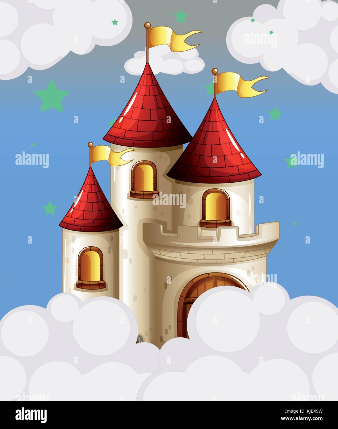 Illustration of a castle in the sky with yellow banners Stock Vector ...