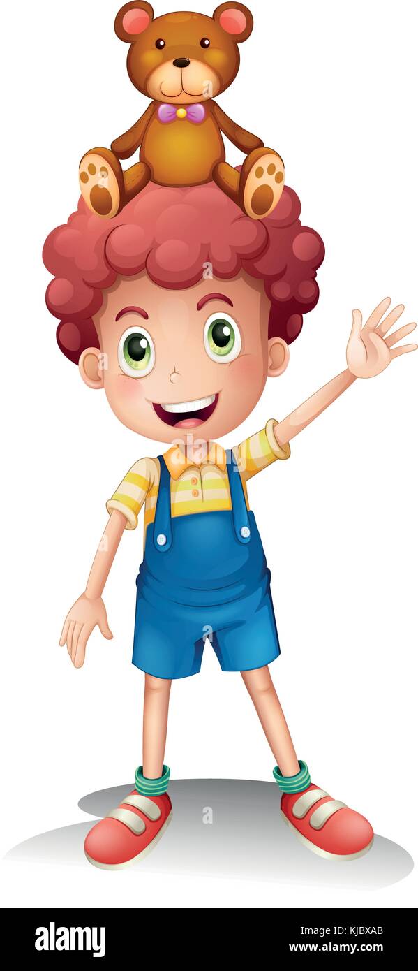 Illustration of a boy with a toy above his head on a white background ...