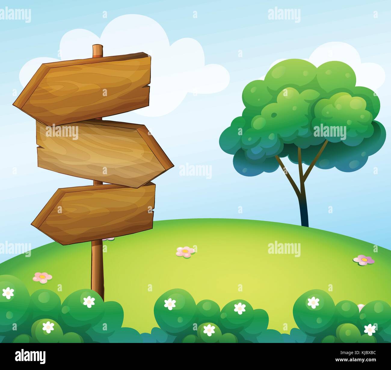 Illustration of the wooden arrow signage at the hill Stock Vector Image ...