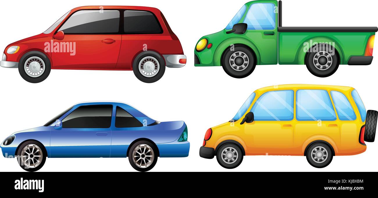 Illustration of the four different vehicles on a white background Stock ...