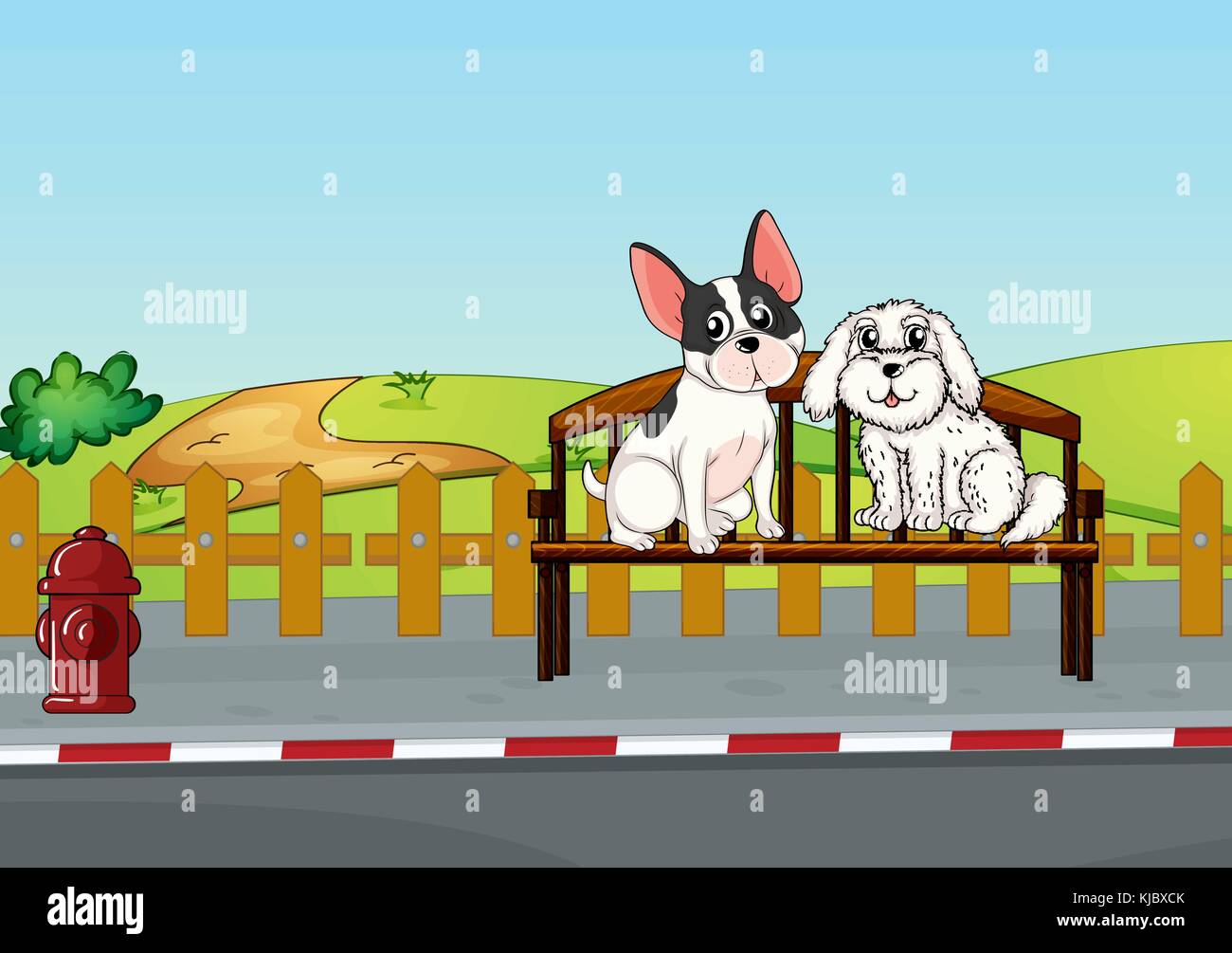 Illustration of animals sitting at the bench Stock Vector Image & Art ...