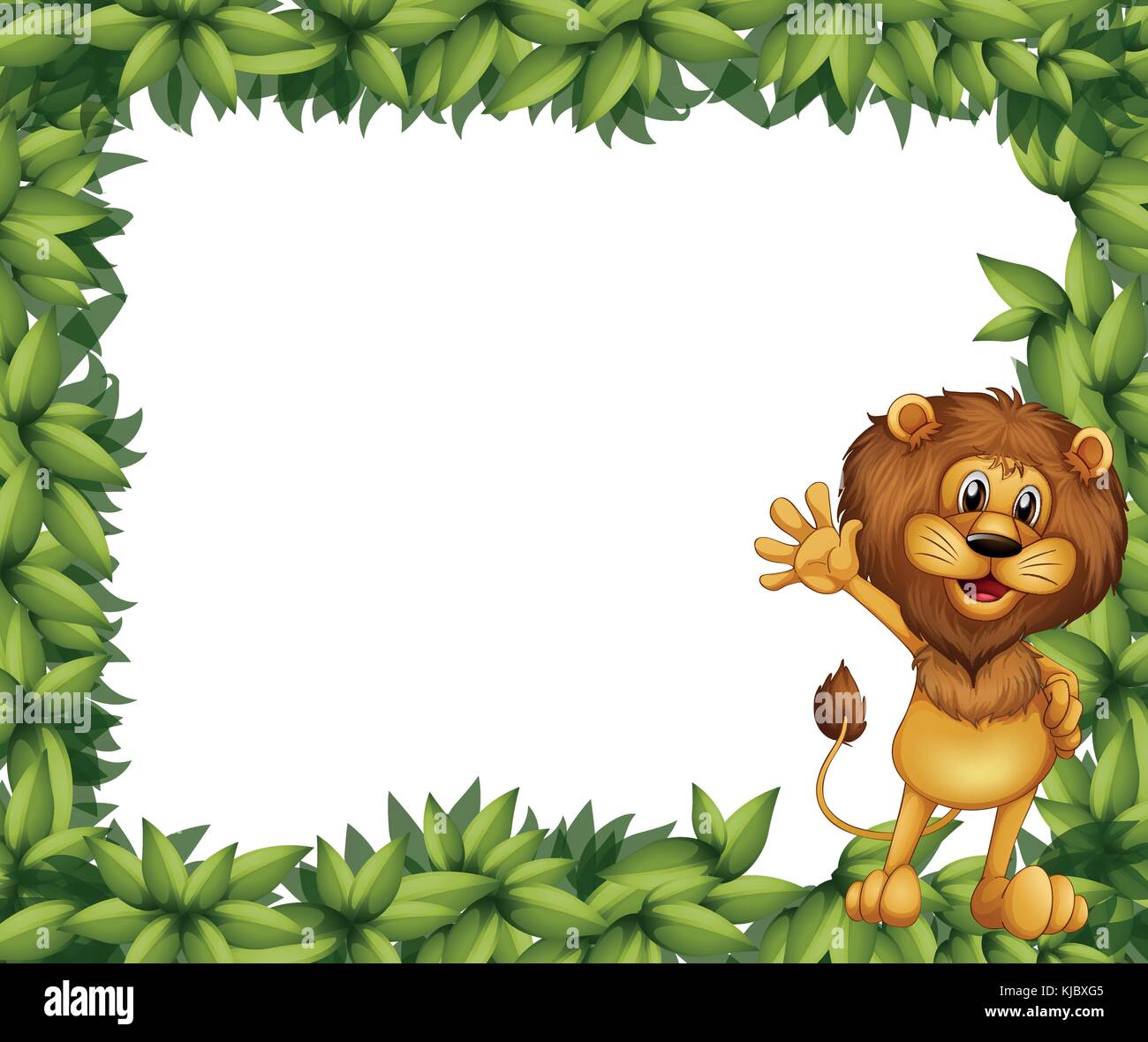 Illustration of a green leafy border with a lion Stock Vector Image ...